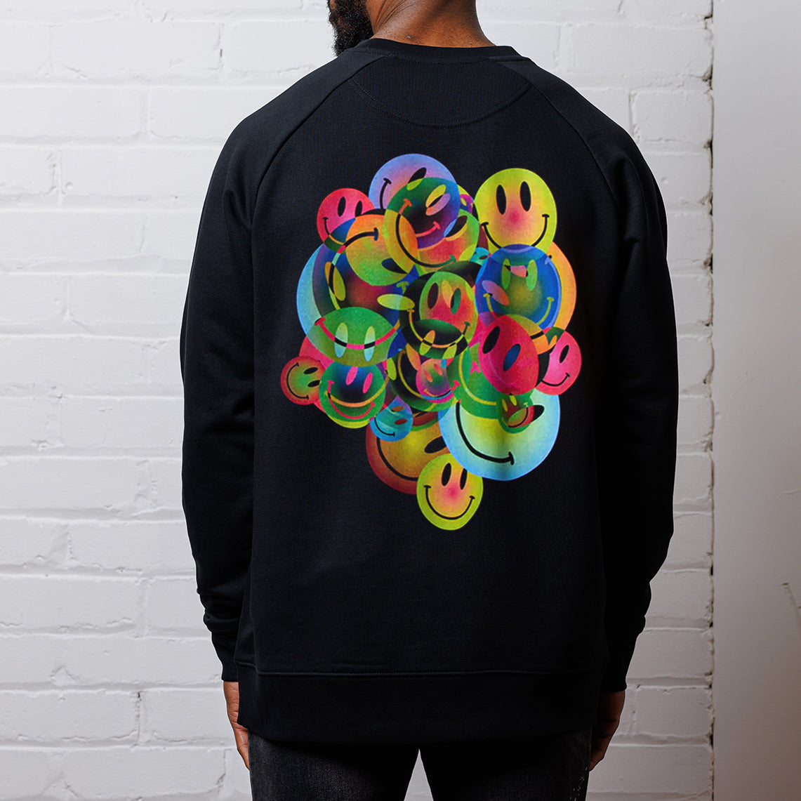 All The Smileys Back Print - Sweatshirt - Black