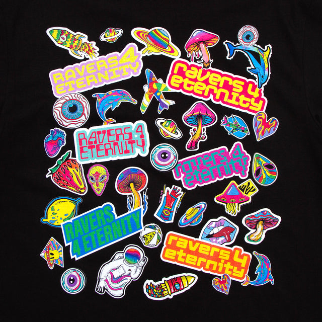 Ravers 4 Eternity Stickers Back Print - Tshirt - Black